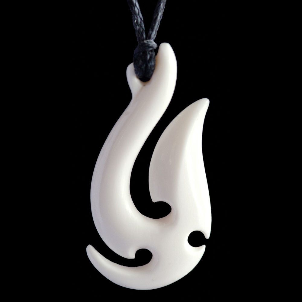 Matau Hook with Koru hand-crafted bone pendant Med 50mm Long (2") - Buy ...